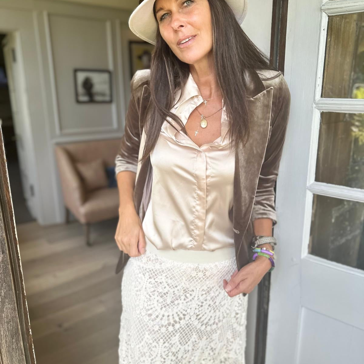 Camille Satin Shirt Champagne – Law & Co.