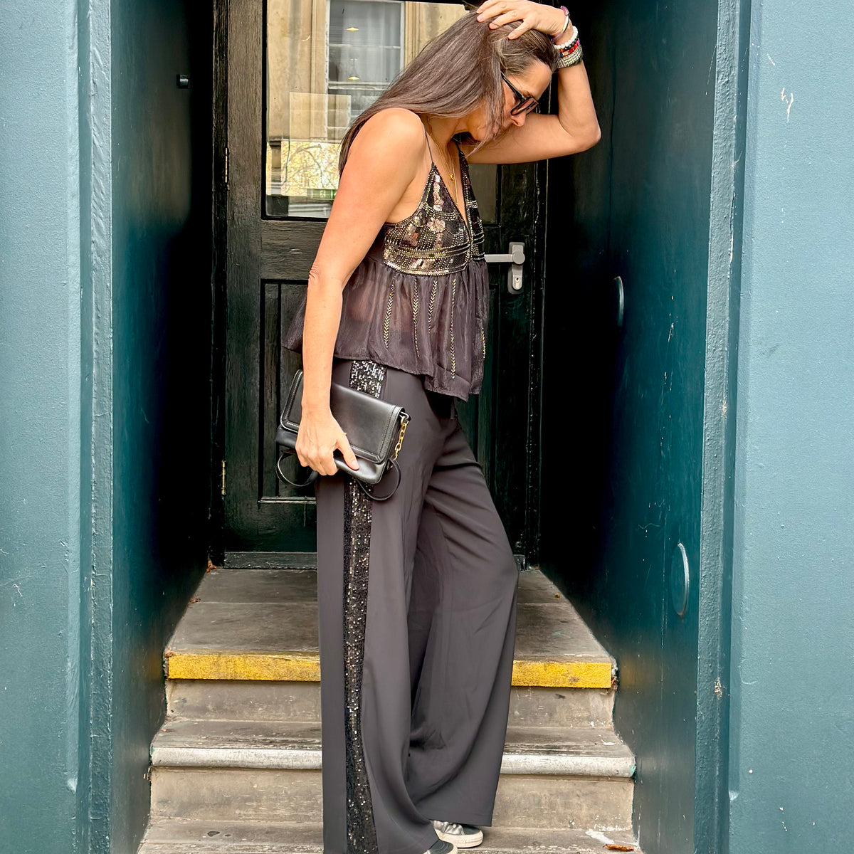 Tempest Pant - Black With Black Sequin – Law & Co.