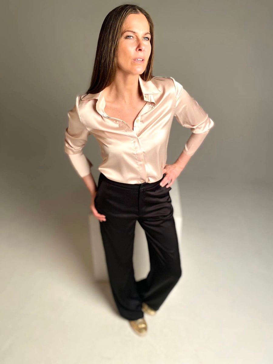 Camille Satin Shirt Champagne – Law & Co.